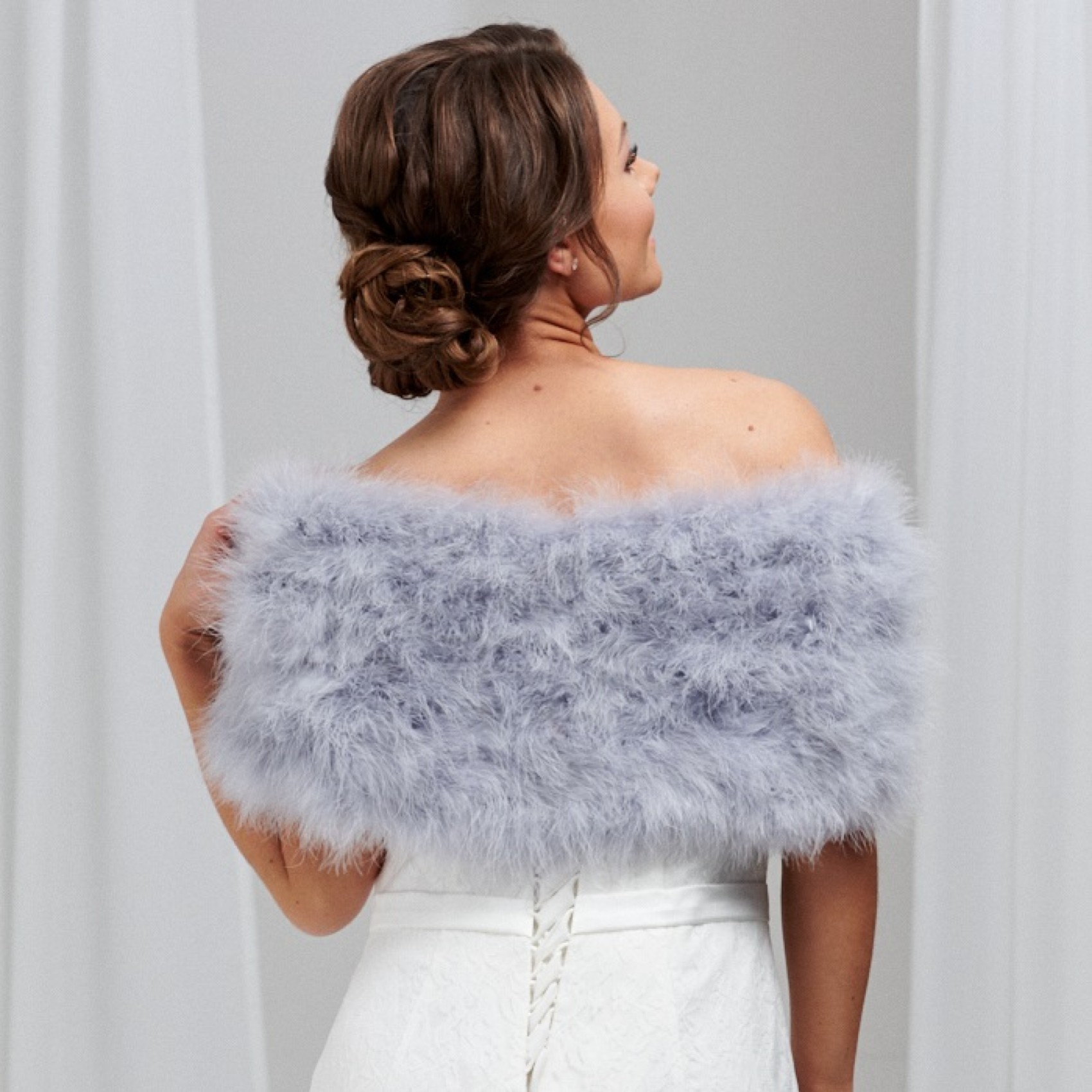 Scarlet Silver Grey Feather Bridal Stole