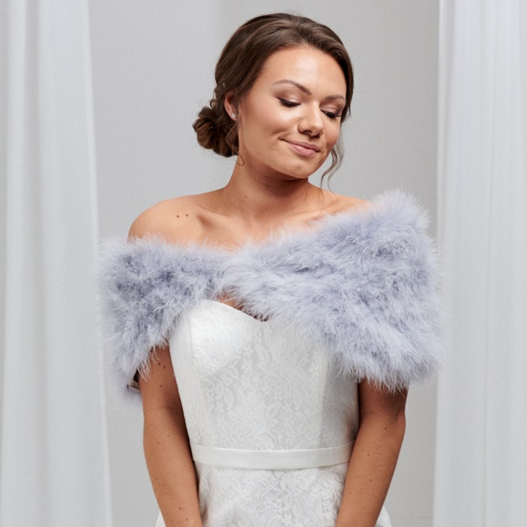 Scarlet Silver Grey Feather Bridal Stole